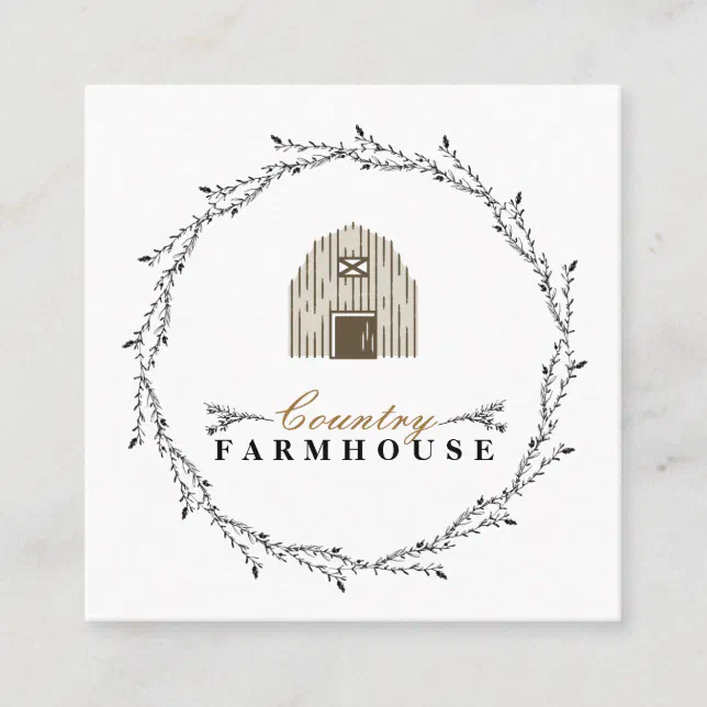 Country Farmhouse Rustic Wreath Square Business Card | Zazzle