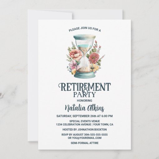 Country Floral Hourglass Retirement Invitation | Zazzle