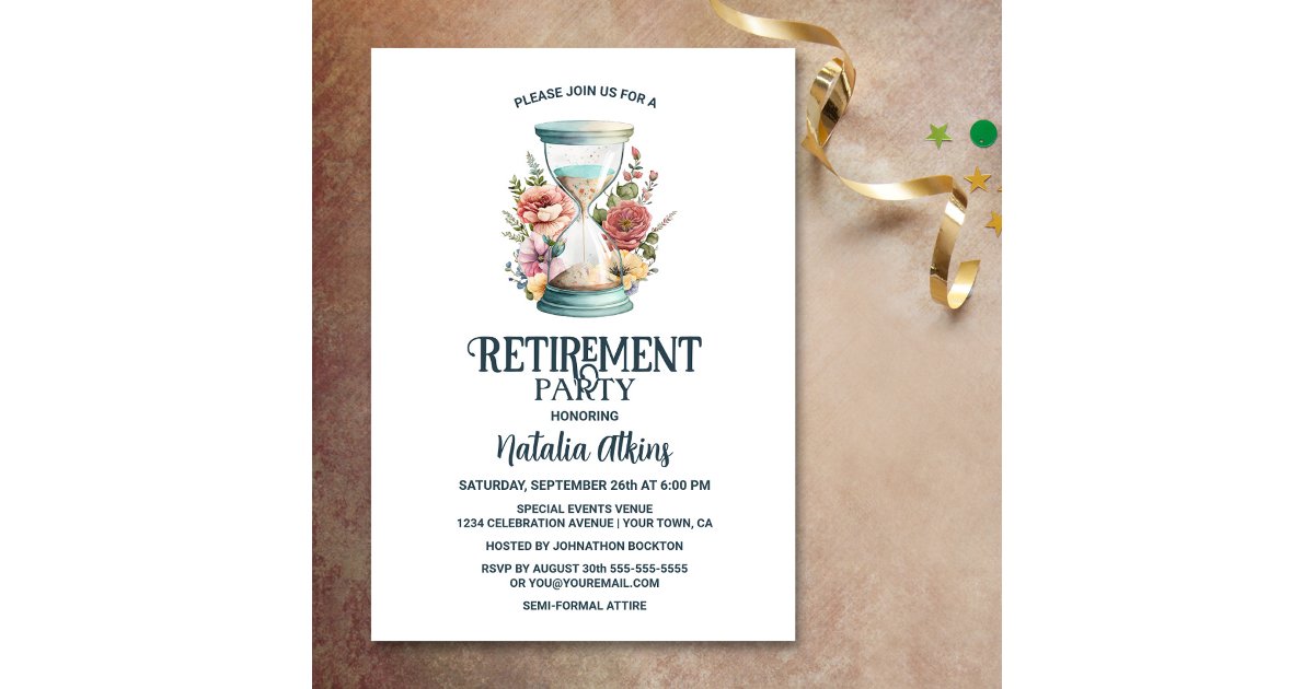 Country Floral Hourglass Retirement Invitation Zazzle