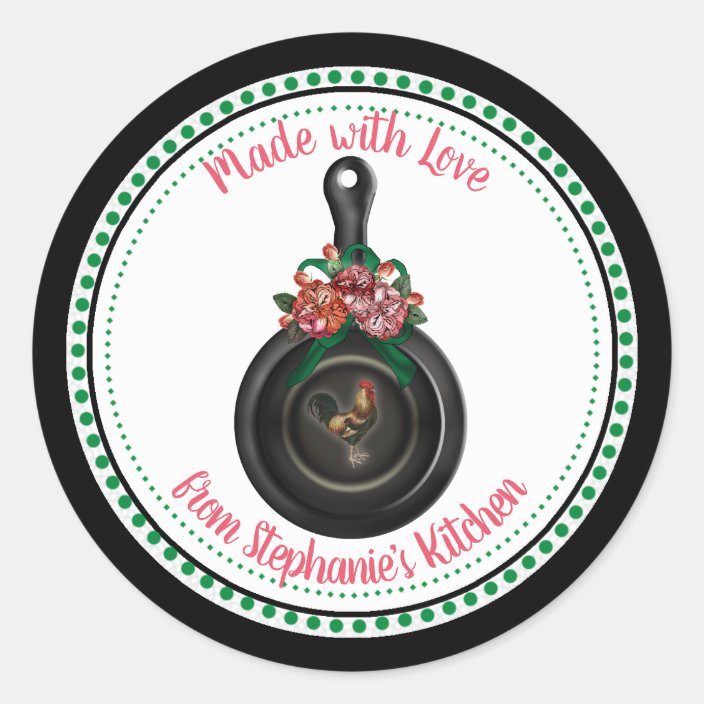 Country Floral | Rooster Iron Skillet Kitchen Classic Round Sticker ...