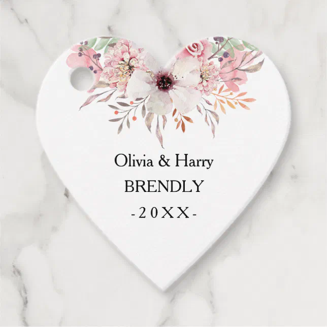 Country Floral Wedding Heart Favor Gift Tags | Zazzle
