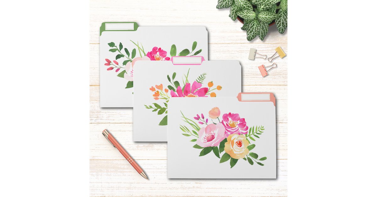 Country Flowers | Watercolor Floral Custom Design File Folder | Zazzle