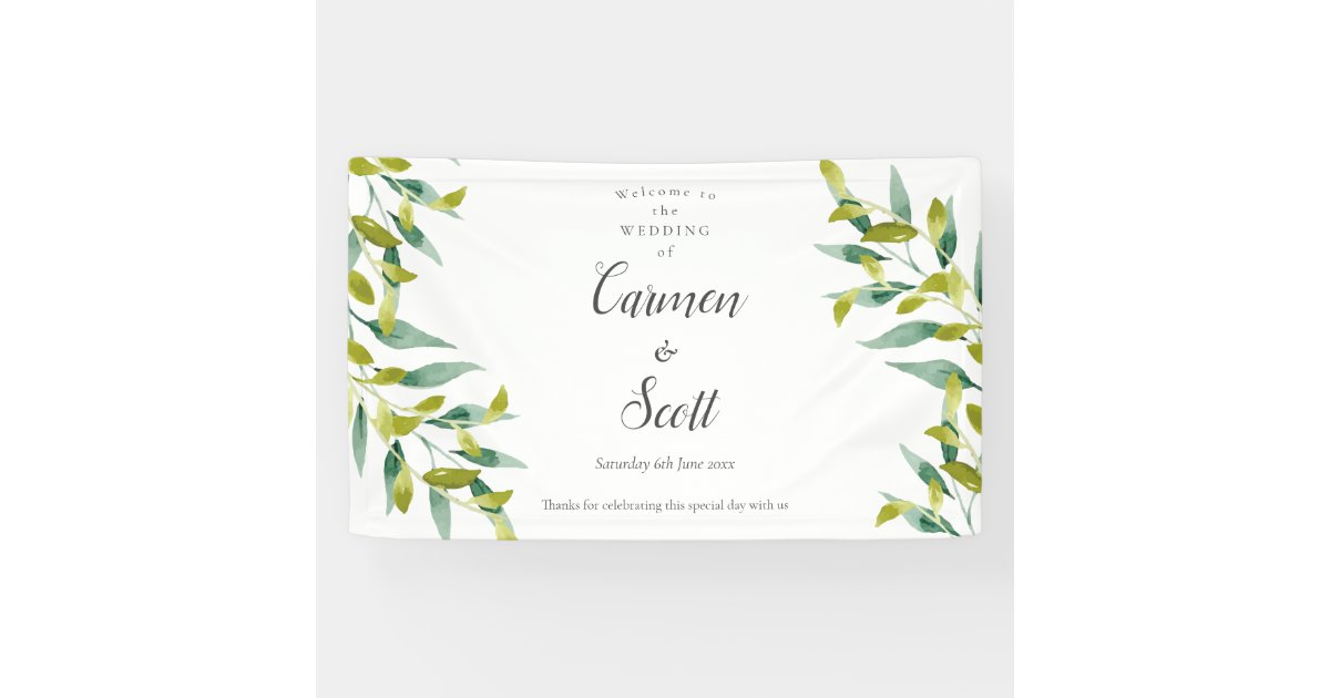 Country Garden Eucalyptus Greenery Wedding Welcome Banner | Zazzle