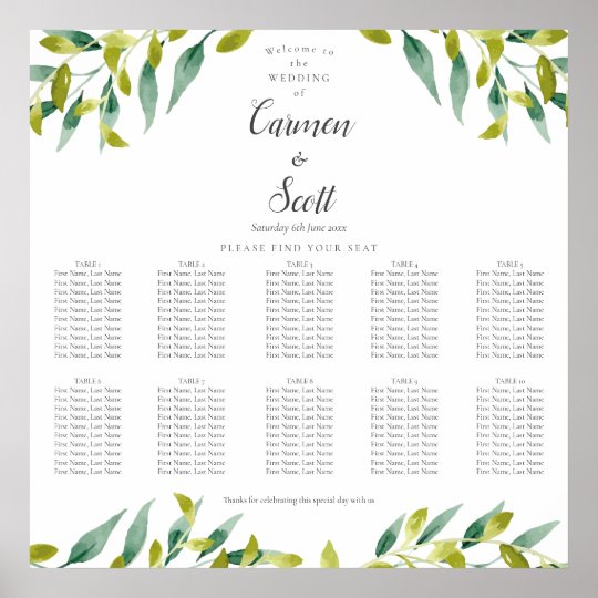 Country Garden Greenery Seating Chart | Zazzle.com