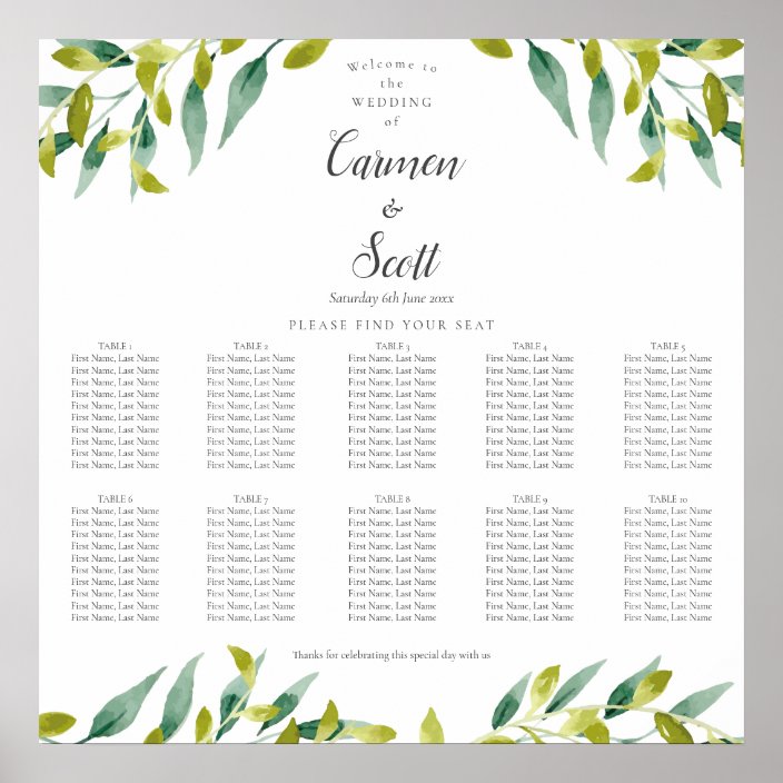 Country Garden Greenery Seating Chart | Zazzle.com