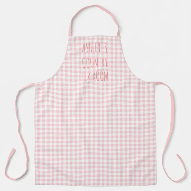 Country Gingham Check Pink and White Personalized Apron | Zazzle