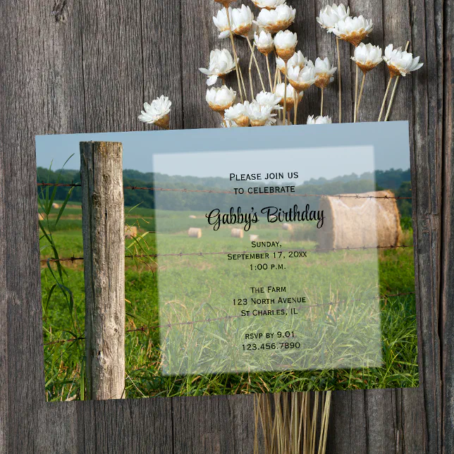 Country Hay Bales Farm Birthday Party Invitation | Zazzle