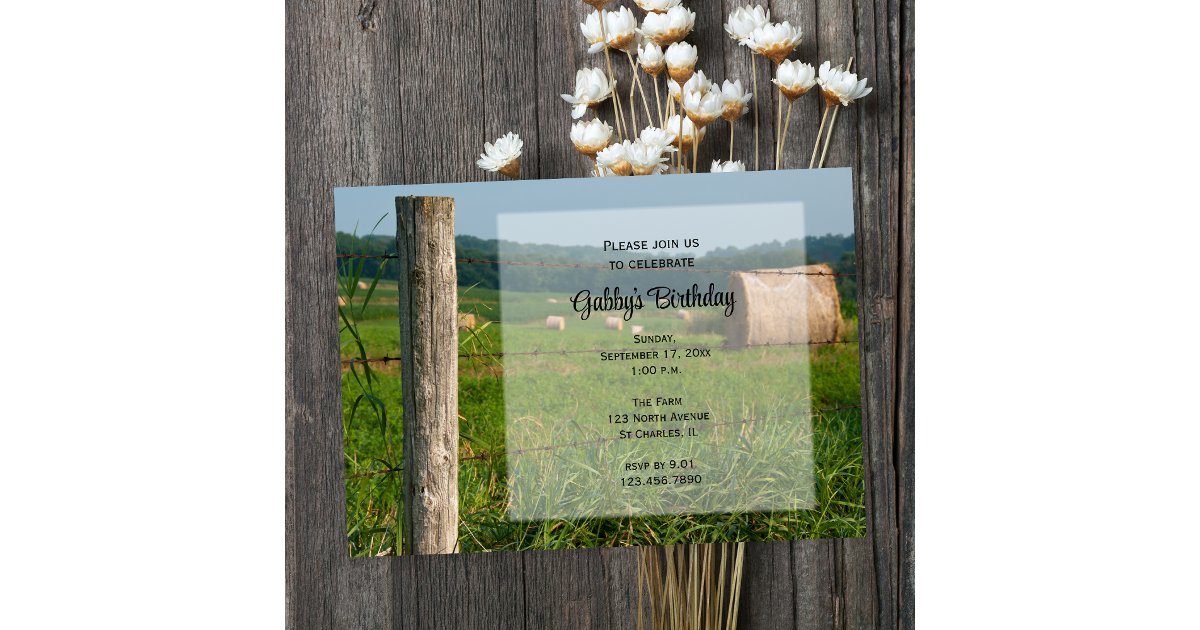 Country Hay Bales Farm Birthday Party Invitation | Zazzle