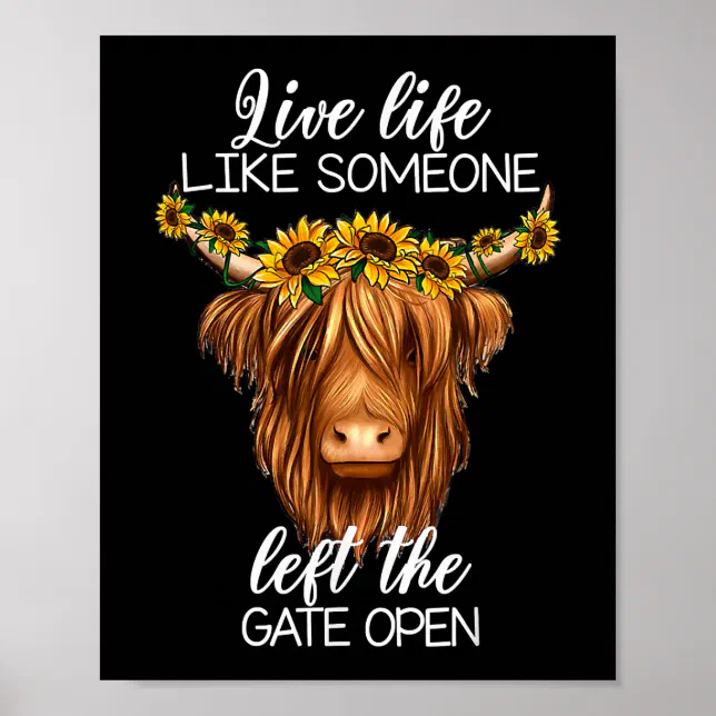Country Heifer Highland Cow With Sunflowers Farm F Poster | Zazzle