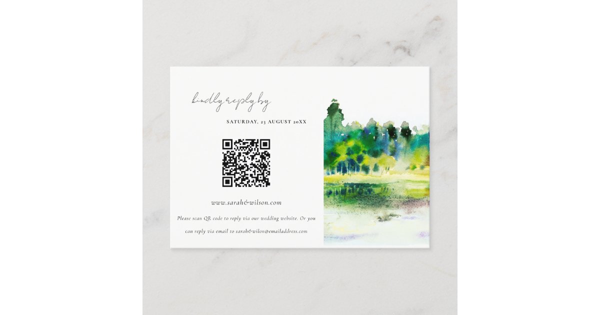Country Hills River Landscape Wedding QR Code RSVP Enclosure Card | Zazzle
