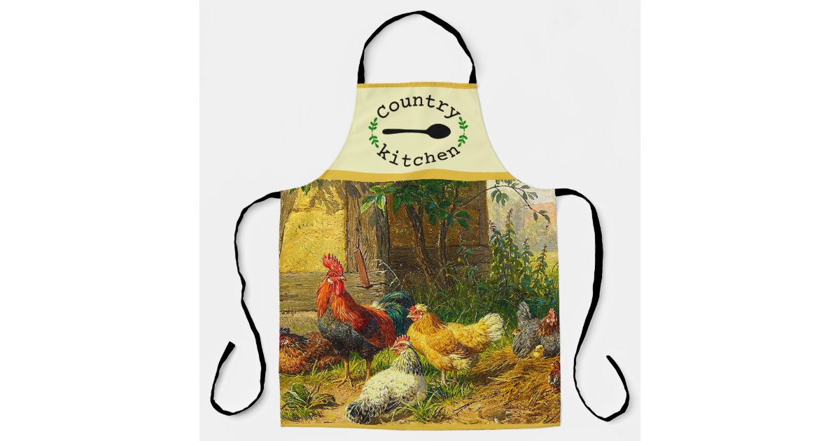 Country Kitchen Farmyard Rooster Hens Apron | Zazzle