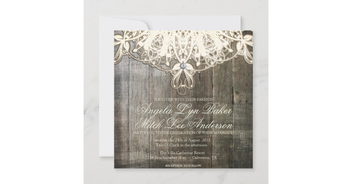 Country Lace and Wood Rustic Wedding Invitation | Zazzle