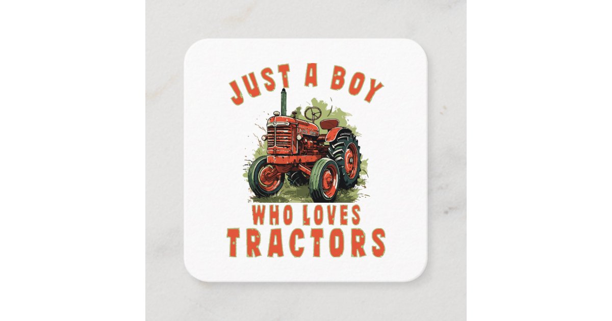 Country Life Boy who loves tractors Square Business Card | Zazzle