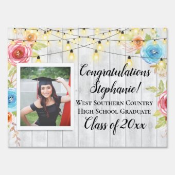 Country Lights Photo Personalized Girls Graduation Sign | Zazzle