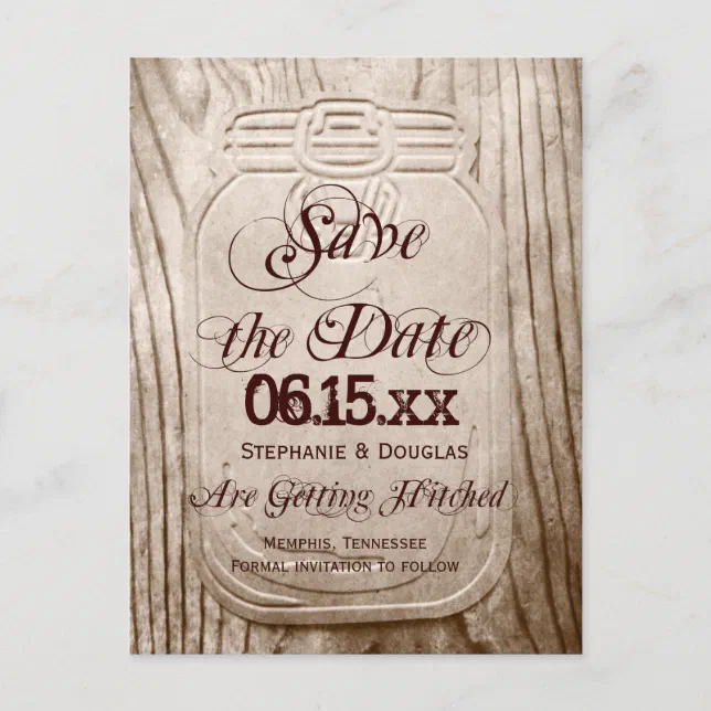 Country Mason Jar Rustic Save the Date Postcards | Zazzle