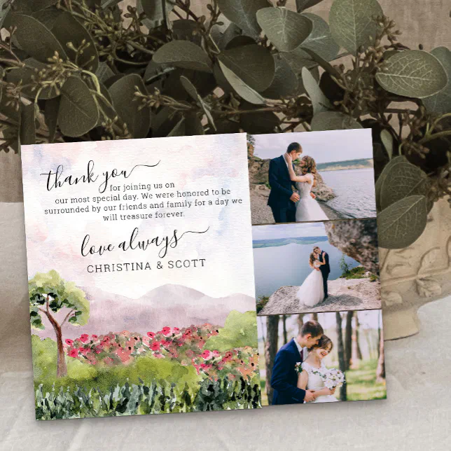 Country Meadow Wedding Watercolor Thank You Card | Zazzle