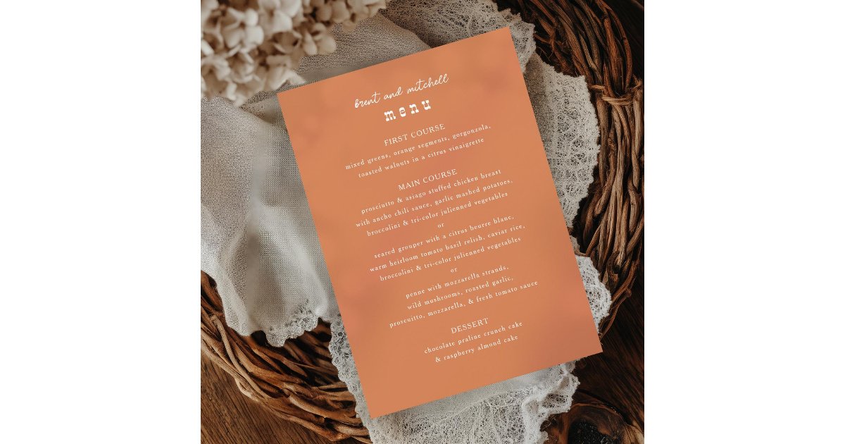Country Menu Minimal Solid Color Dinner Menu Card | Zazzle