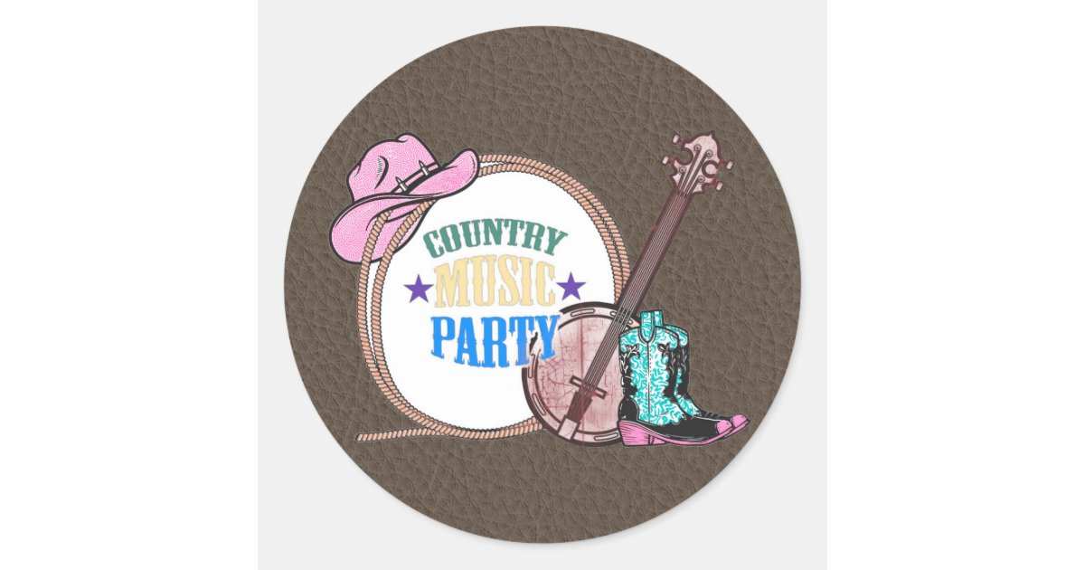 Country Music Birthday Party Classic Round Sticker | Zazzle
