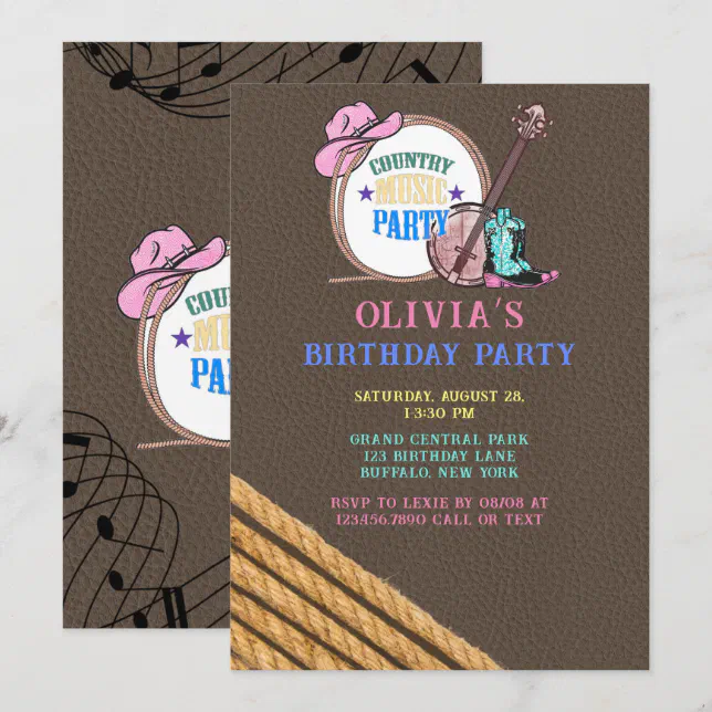 Country Music Girl Birthday Party Invitation | Zazzle