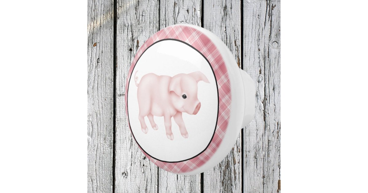 Country Pig cartoon ceramic knob | Zazzle