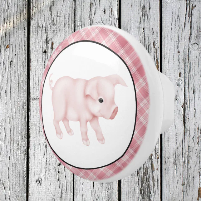Country Pig cartoon ceramic knob | Zazzle