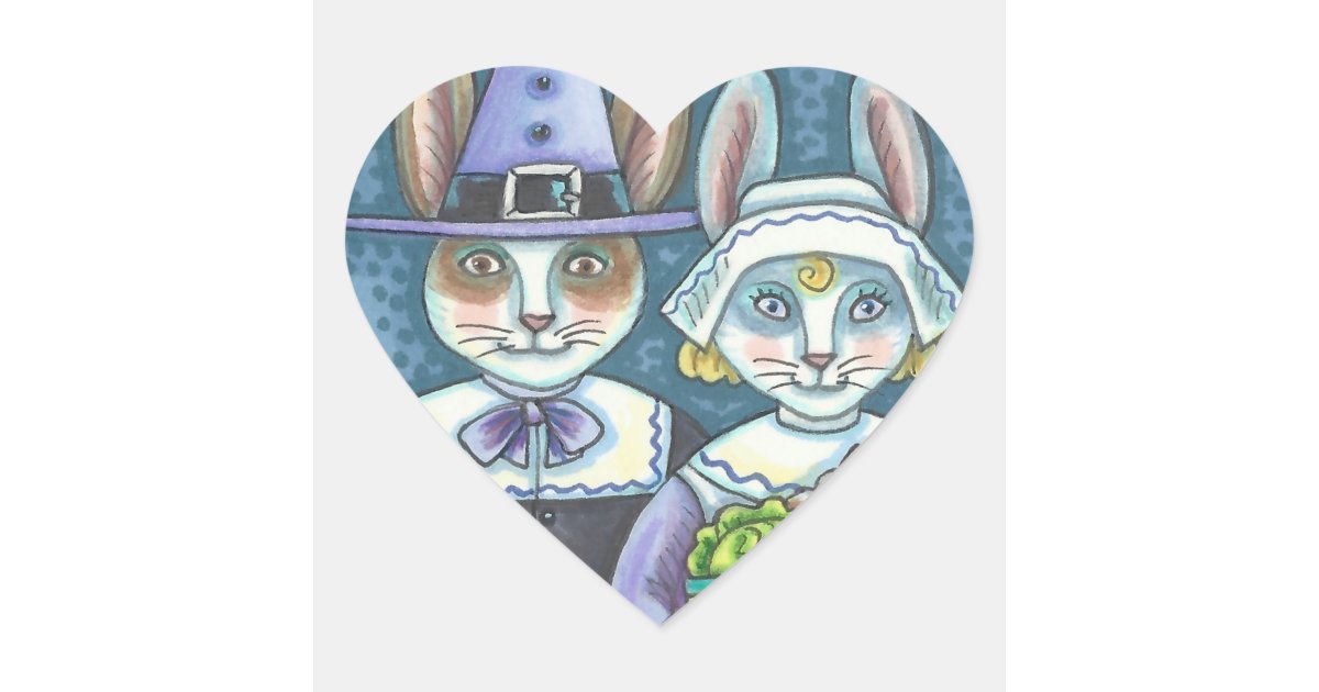 COUNTRY PILGRIMS, THANKSGIVING RABBIT STICKERS Hrt | Zazzle