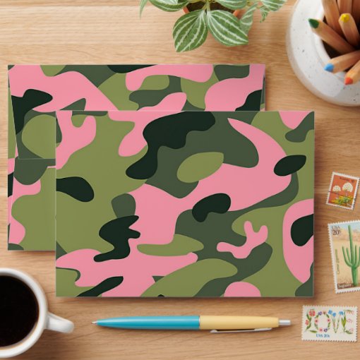 Country Pink Green Army Camo Camouflage Birthday Envelope | Zazzle