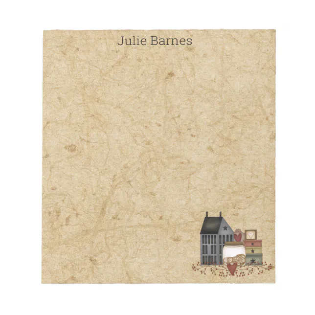 Country Primitive Folk Art Blue Saltbox Home Notepad | Zazzle