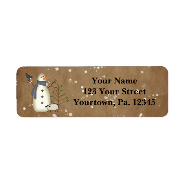 Country Primitive Snowman Address Label | Zazzle