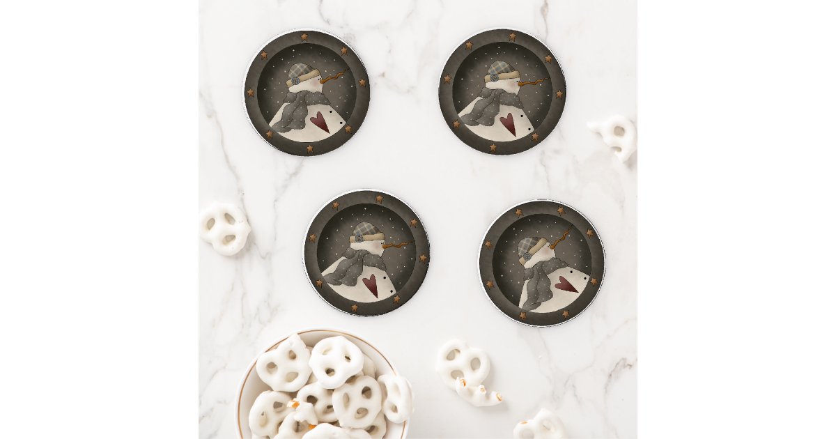 Country Primitive Snowman Coaster Set | Zazzle