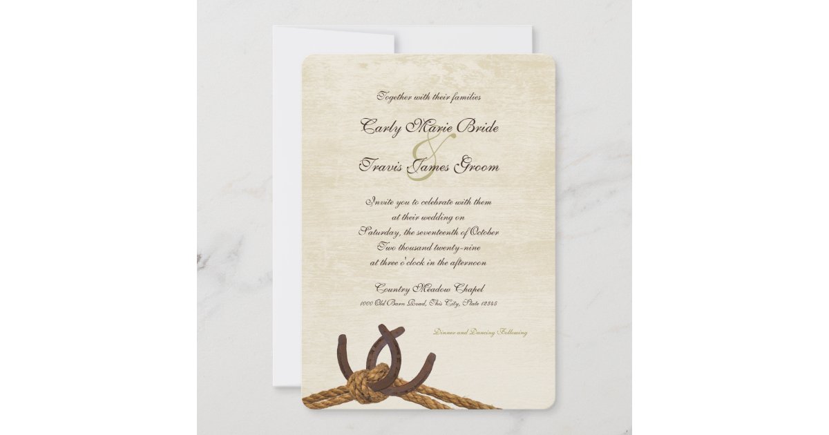 Country Rope and Horseshoes Wedding Invitation | Zazzle