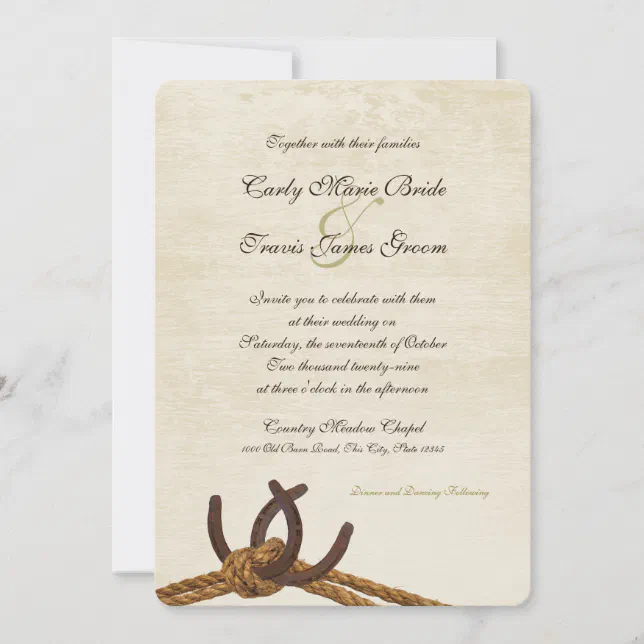 Country Rope and Horseshoes Wedding Invitation | Zazzle