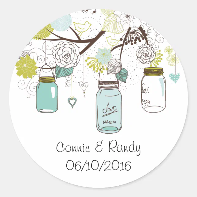 Country Rustic Blue Mason Jar Wedding Sticker | Zazzle