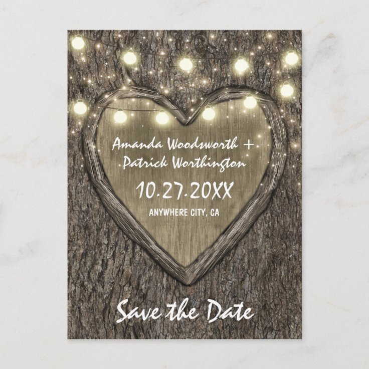 Country Rustic Carved Oak Tree Save The Date Cards | Zazzle