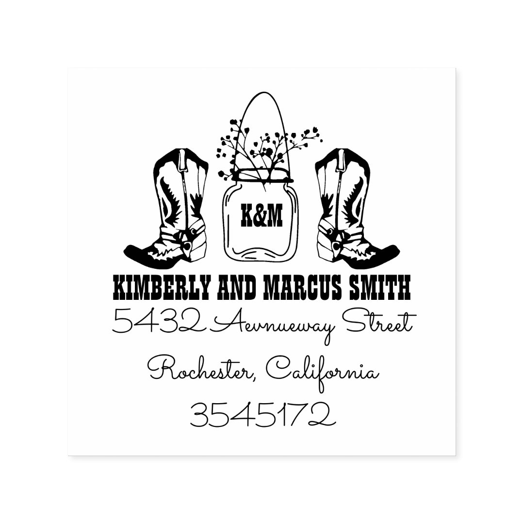 Country Rustic Cowboy Boots Mason Jar Self-inking Stamp | Zazzle