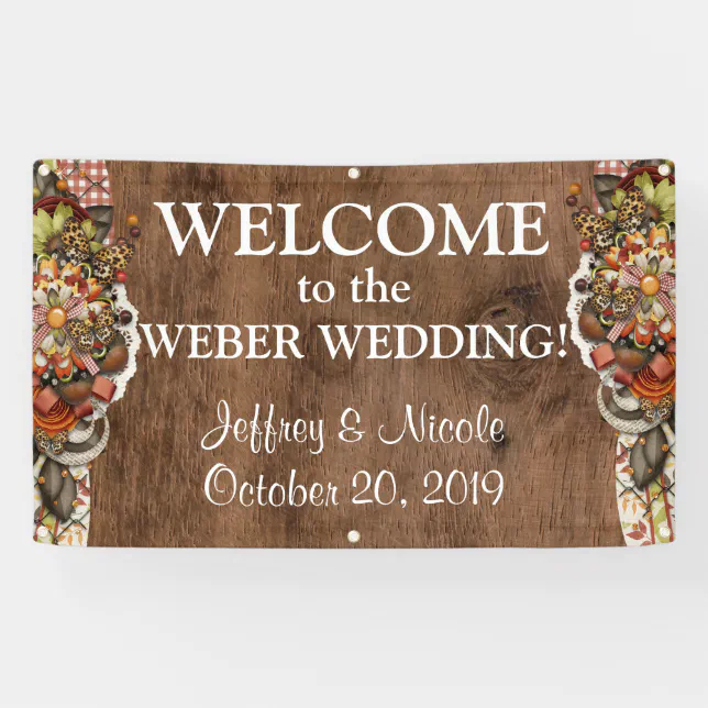 Country Rustic Fall Autumn Custom Wedding Banner | Zazzle