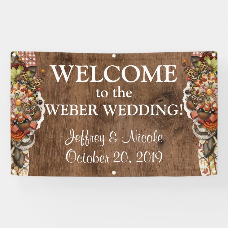 Country Rustic Fall Autumn Custom Wedding Banner | Zazzle