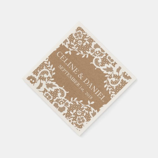 Country Rustic Lace Wedding Paper Napkins | Zazzle