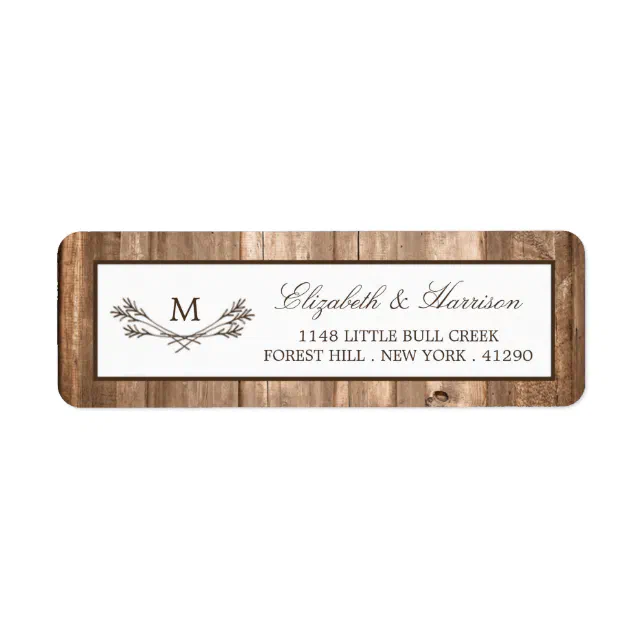 Country Rustic Monogram Branch & Wood Wedding Label | Zazzle