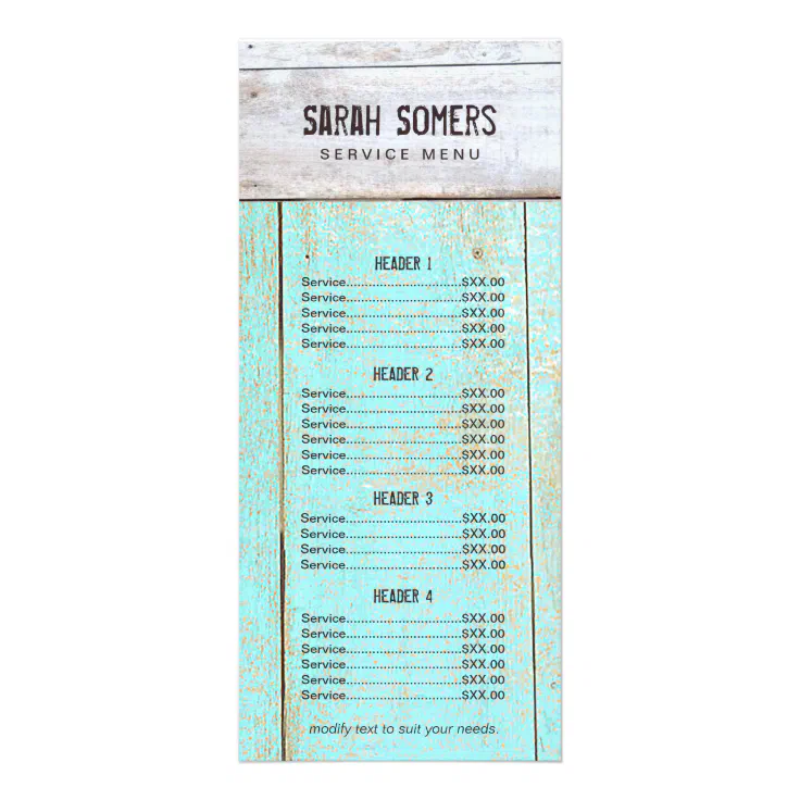Country Rustic Reclaimed Wood Price List Menu | Zazzle