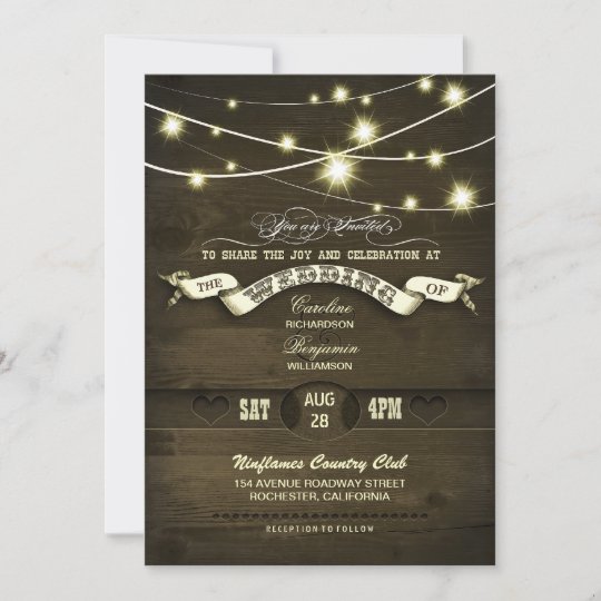 country rustic string lights wood wedding invitation | Zazzle.com