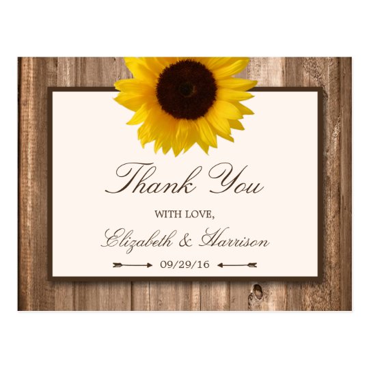 Country Rustic Sunflower & Brown Wood Wedding Postcard | Zazzle.com