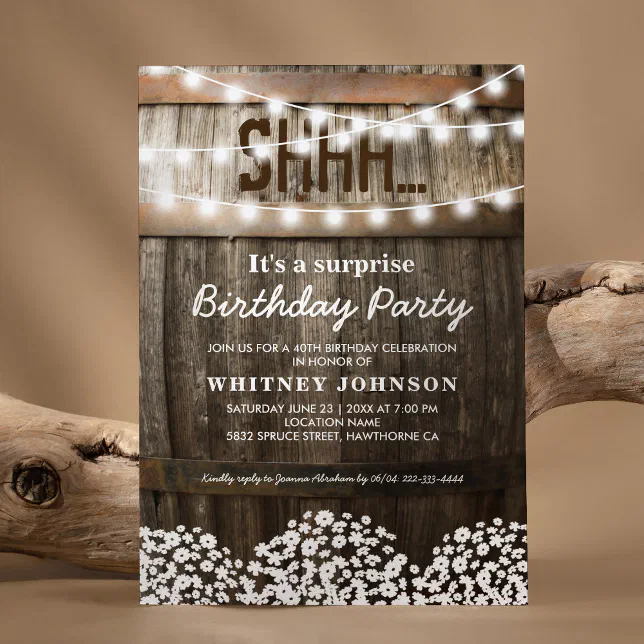 Country Rustic Surprise Birthday Party Invitation | Zazzle