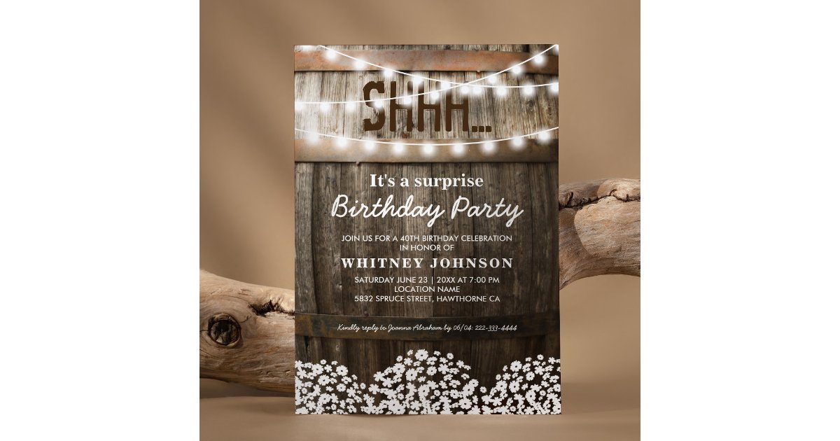 Country Rustic Surprise Birthday Party Invitation | Zazzle
