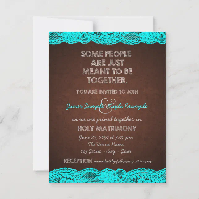 Country Rustic Teal Blue and Brown Wedding Invitation | Zazzle