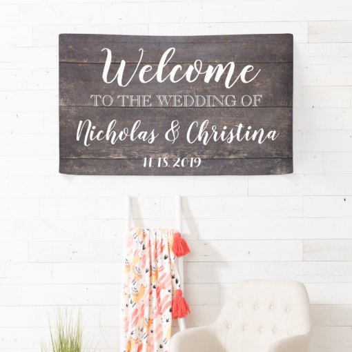 Country Rustic Welcome Wedding Banner Wood | Zazzle