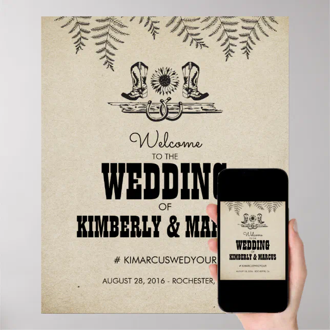 Country Rustic Western Wedding Welcome Sign Poster | Zazzle