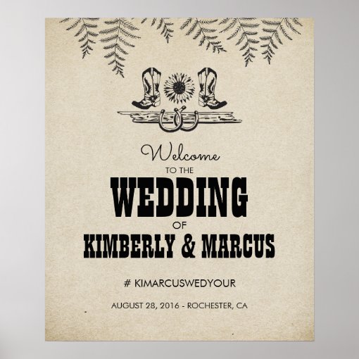 Country Rustic Western Wedding Welcome Sign Poster | Zazzle