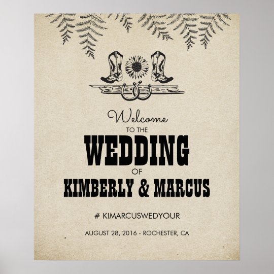 Country Rustic Western Wedding Welcome Sign Poster | Zazzle.com