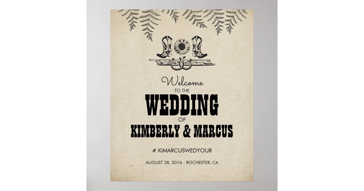 Country Rustic Western Wedding Welcome Sign Poster | Zazzle